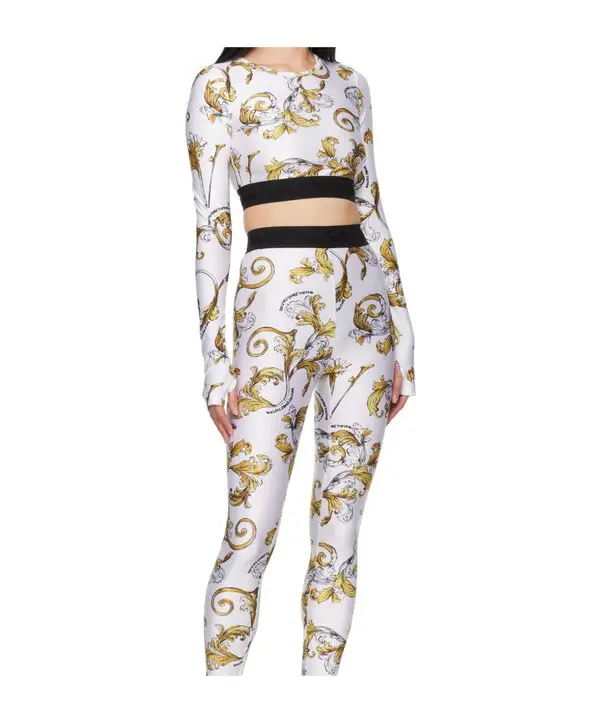 Versace Barocco Print Long Sleeve Cropped Top