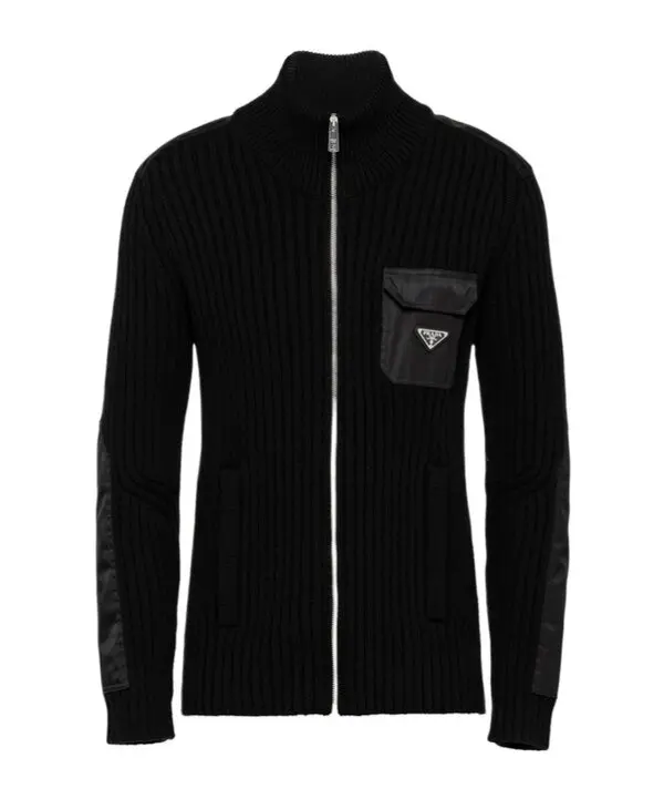 Prada Wool And Cashmere Cardigan With Re-nylon Details - Black