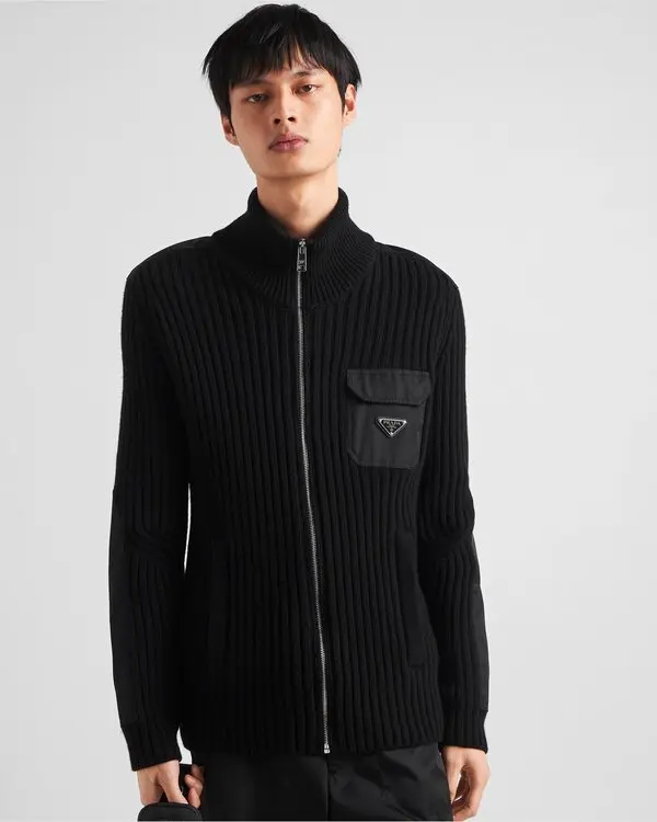 Prada Wool And Cashmere Cardigan With Re-nylon Details