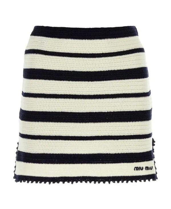 Miu Miu Striped Mini Skirt With Side Slit - White