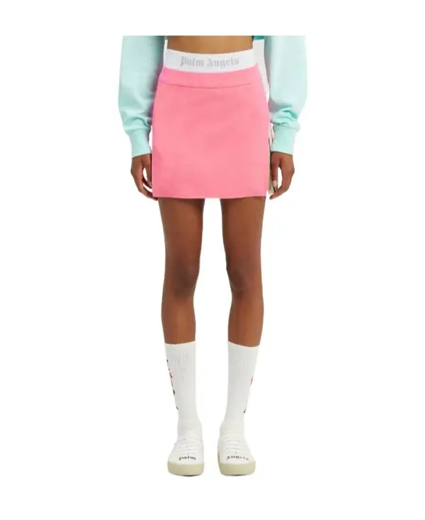 Palm Angels High Waist A-line Mini Skirt With Logo Belt