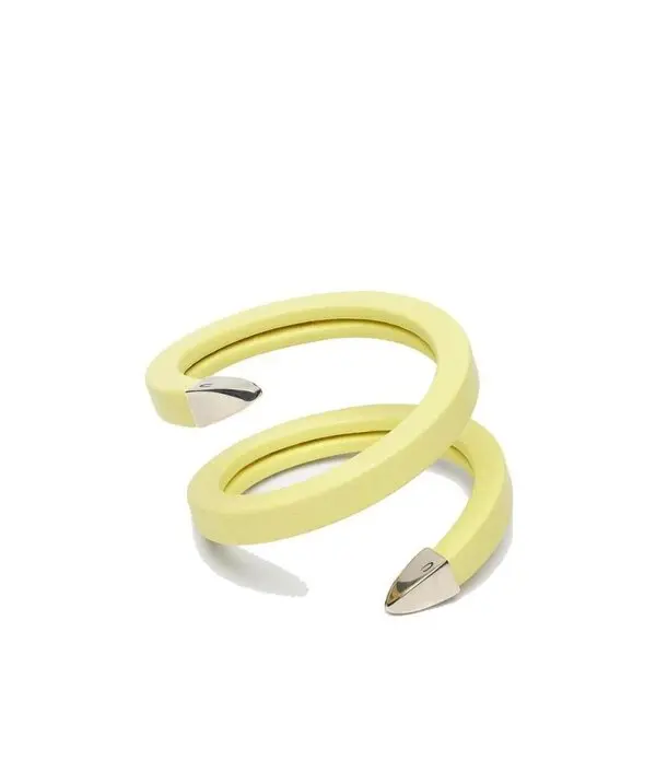 Bottega Veneta Leather Cuff Bracelet With Silver Hardware - Yellow