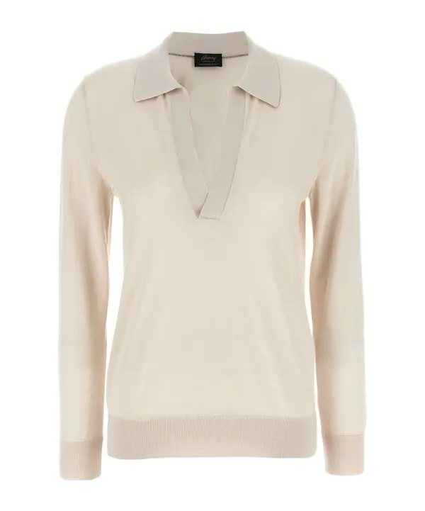 Brioni V-neck Knitted Top - Beige
