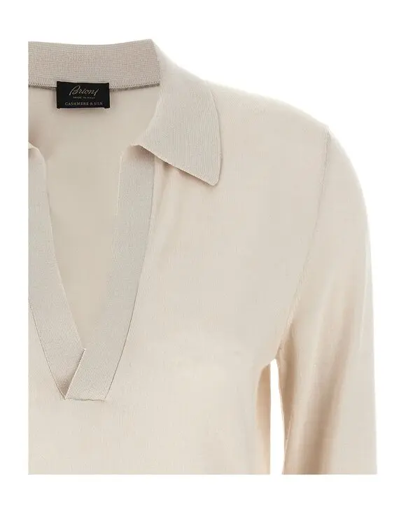 Brioni V-neck Knitted Top - Beige