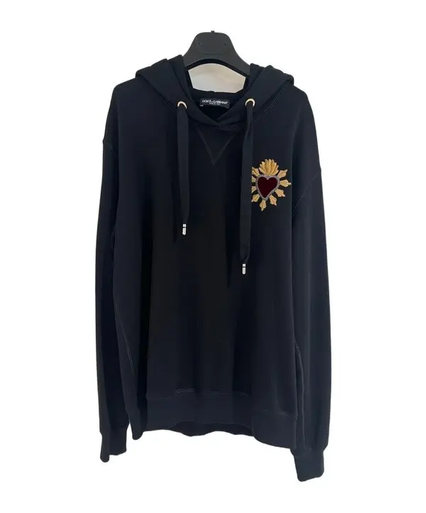 Dolce & Gabbana Embroidered Heart Hooded Long Sleeve Sweater - Black