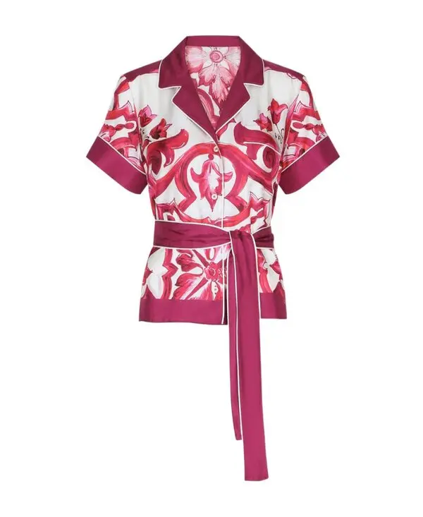 Dolce & Gabbana Dolce Gabbana Majolica-printed Belted Twill Shirt - Pink