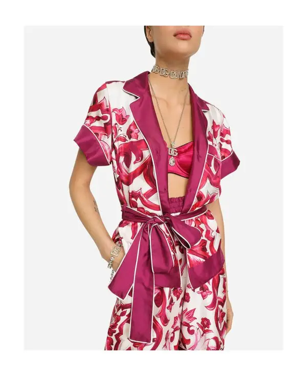 Dolce & Gabbana Majolica-printed Belted Twill Shirt