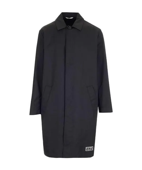 Valentino Garavani Logo Patch Single-breasted Coat - Black