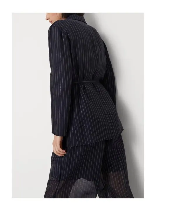 Brunello Cucinelli Striped Double Breasted Belted Blazer
