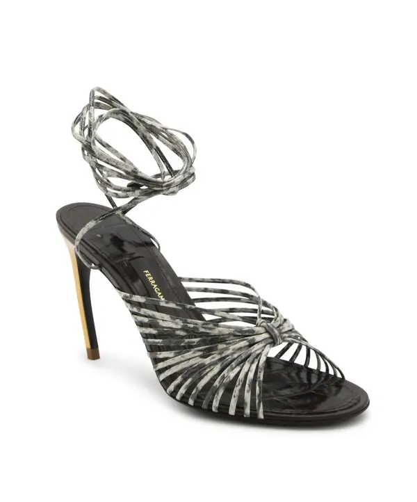FERRAGAMO Strappy High Heel Sandals With Tie Fastening - Black
