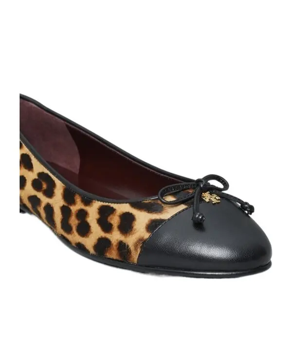 Tory Burch Cap-toe Ballet Flats With Bow Detailing - Classic Leopard Print