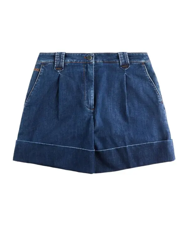FAY Logo Embroidered Denim Shorts - Blue
