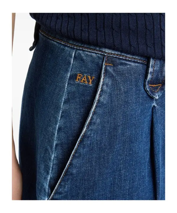FAY Logo Embroidered Denim Shorts - Blue