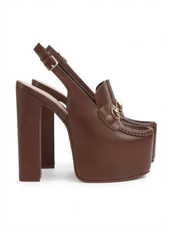 Gucci Horsebit Platform Loafer Slingback - Dark Brown