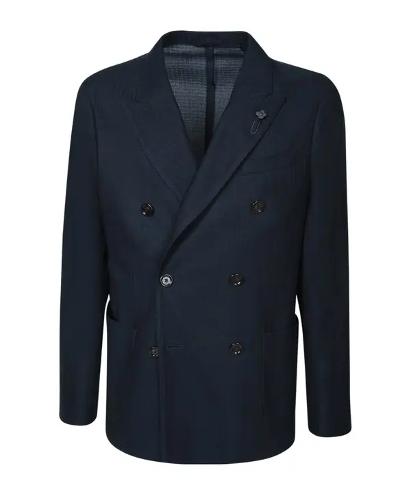 LARDINI Double-breasted Blazer Jacket - Black