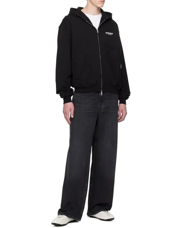 REPRESENT Full Zip Hoodie Jacket With Ribbed Details - Black