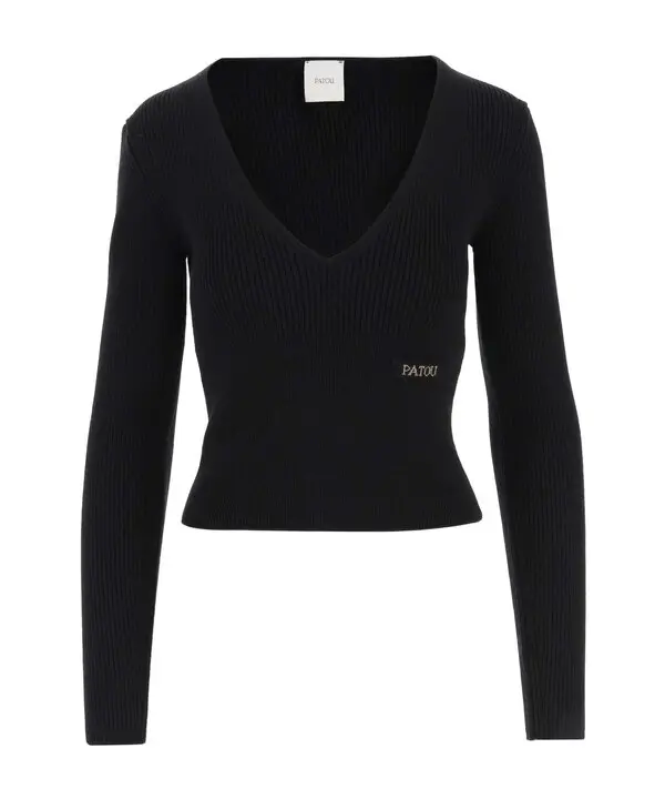 PATOU Ribbed V-neck Knitted Sweater - Black