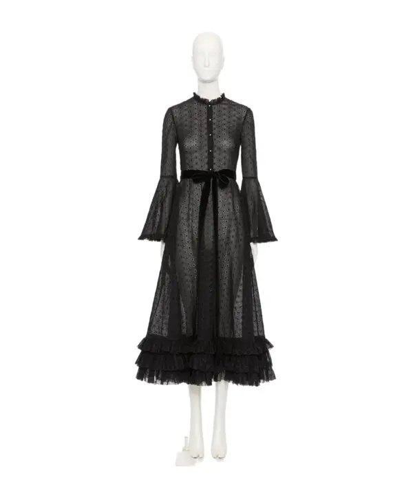 Valentino Garavani Bell Sleeve Flared Dress With Tie Waist - Black