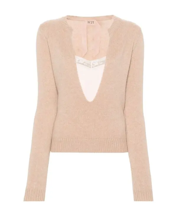 N.21 U-neck Laminated Sweater
