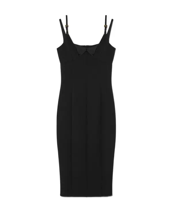 Versace Square Neck Sleeveless Cady Midi Dress