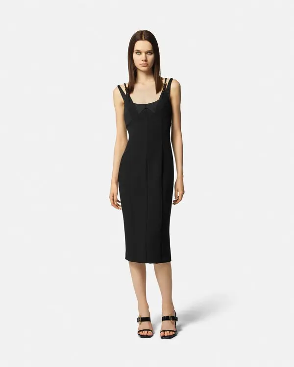 Versace Square Neck Sleeveless Cady Midi Dress