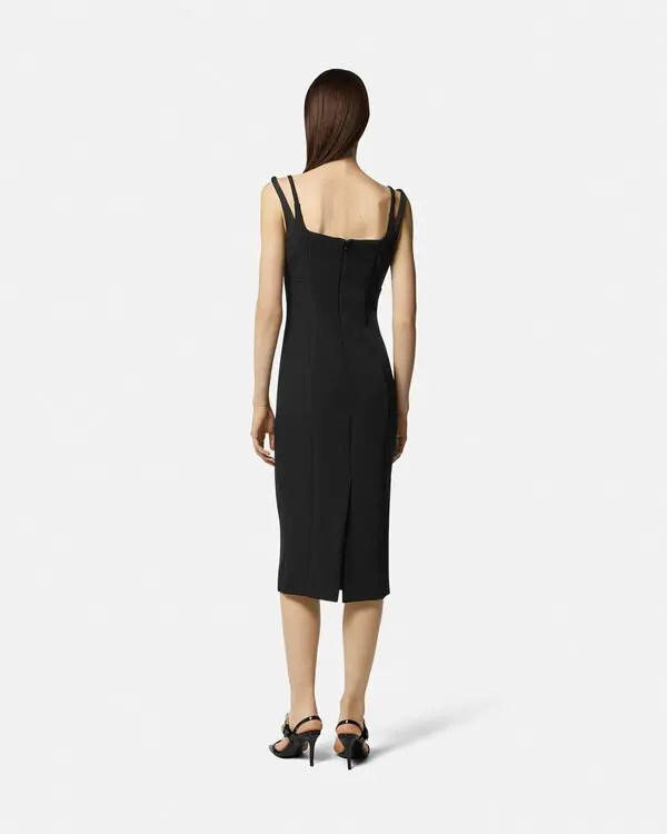 Versace Square Neck Sleeveless Cady Midi Dress