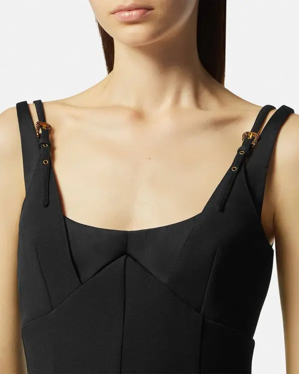 Versace Square Neck Sleeveless Cady Midi Dress