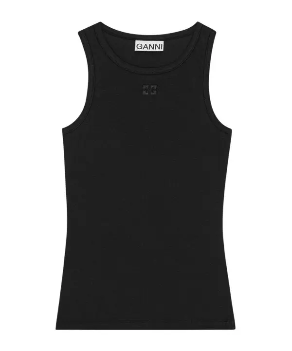 GANNI Ribbed Sleeveless Tank Top - Black
