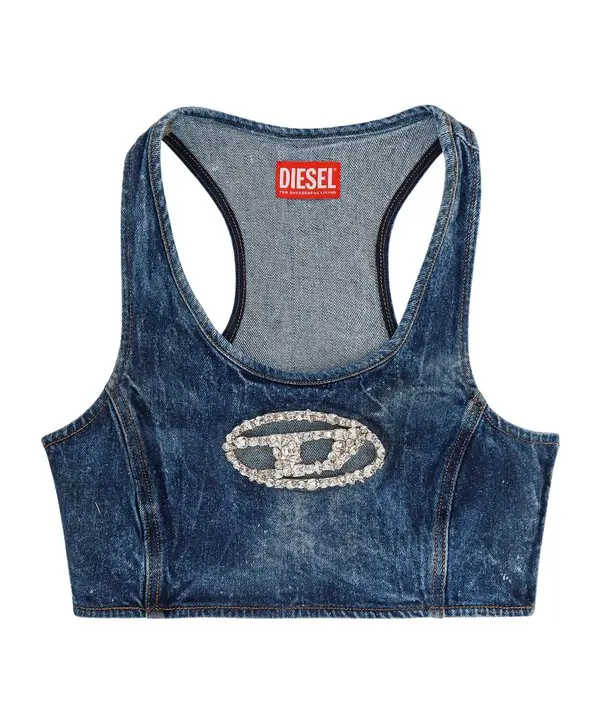 DIESEL® Oval-d Logo Embellished Cropped Denim Top