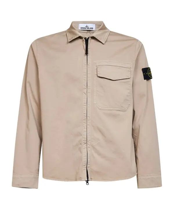 Stone Island Logo Patch Zip-up Shirt - Nude
