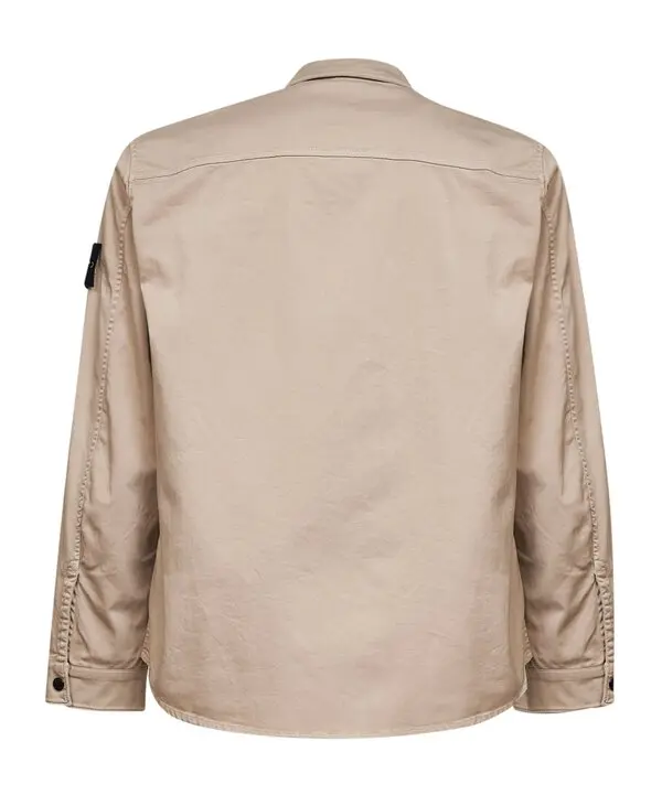 Stone Island Logo Patch Zip-up Shirt - Nude