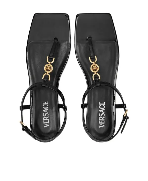 Versace Medusa Plaque Square Open Toe Sandals