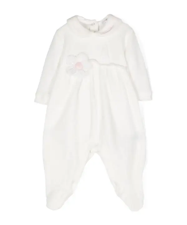 Monnalisa Floral Appliqué Sleepsuit - Cream
