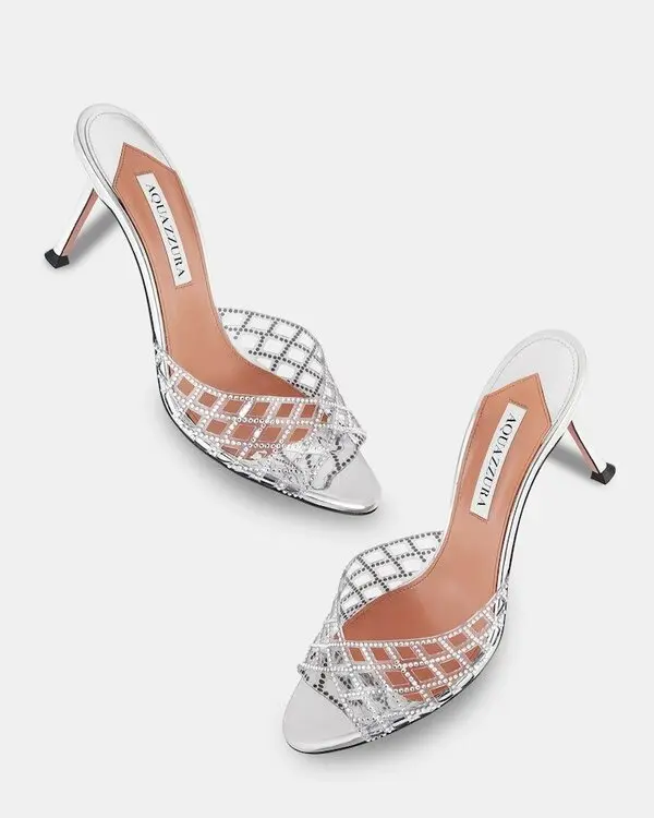 AQUAZZURA 75mm Crystal-embellished Lattice Mules
