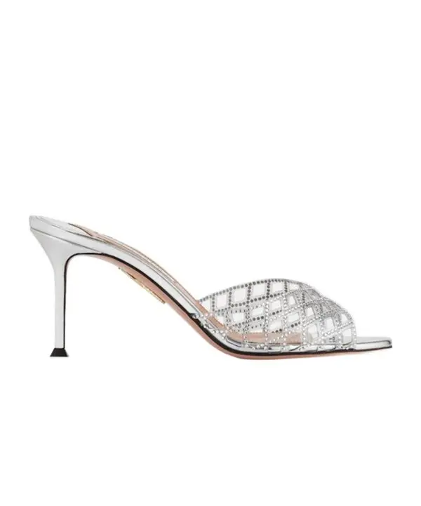 AQUAZZURA 75mm Crystal-embellished Lattice Mules - White