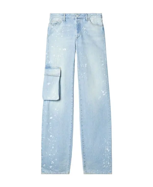 Off-White Toybox" Painted Logo Patch Wide Leg Jeans - Blue
