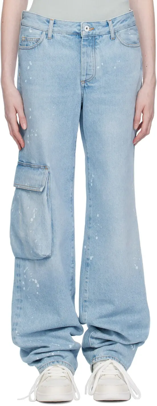 Off-White Toybox" Painted Logo Patch Wide Leg Jeans - Blue