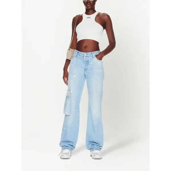 Off-White Toybox" Painted Logo Patch Wide Leg Jeans - Blue