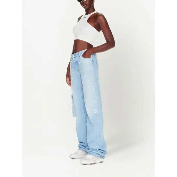 Off-White Toybox" Painted Logo Patch Wide Leg Jeans - Blue