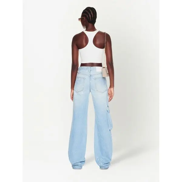 Off-White Toybox" Painted Logo Patch Wide Leg Jeans - Blue
