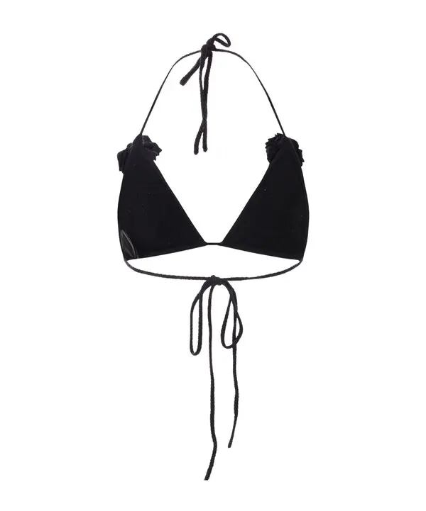 SELF-PORTRAIT Crochet Knit Triangle Bikini Bottoms With Flower Embellishments
