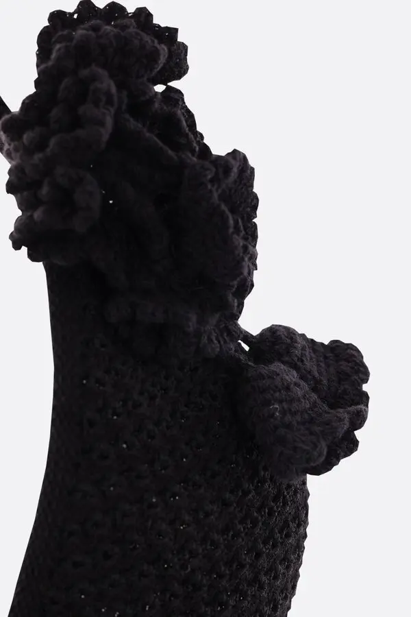 SELF-PORTRAIT Crochet Knit Triangle Bikini Bottoms With Flower Embellishments