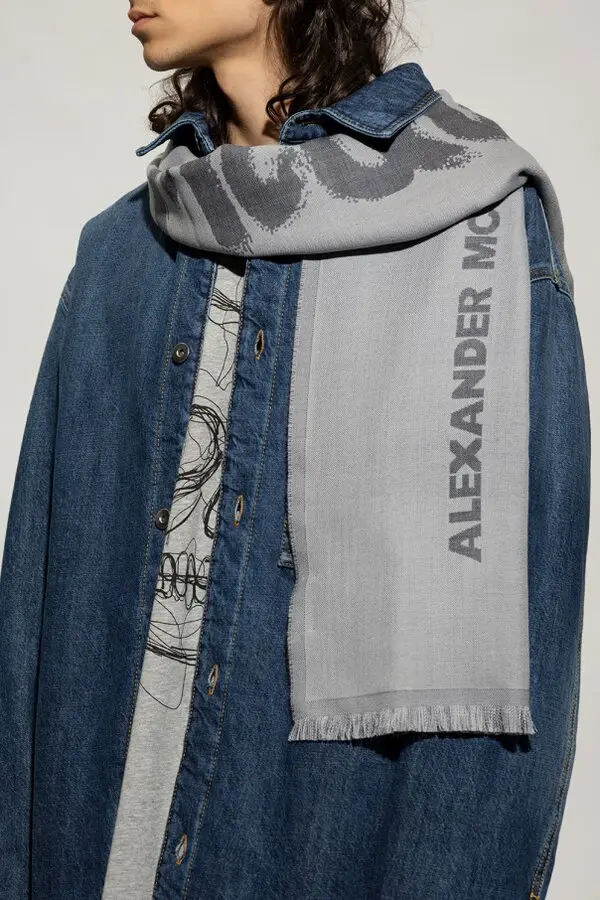 Alexander McQueen Wool Logo Print Scarf