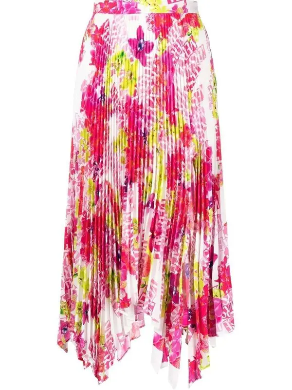 Versace Floral Logo Orchid Pleated Skirt - Pink