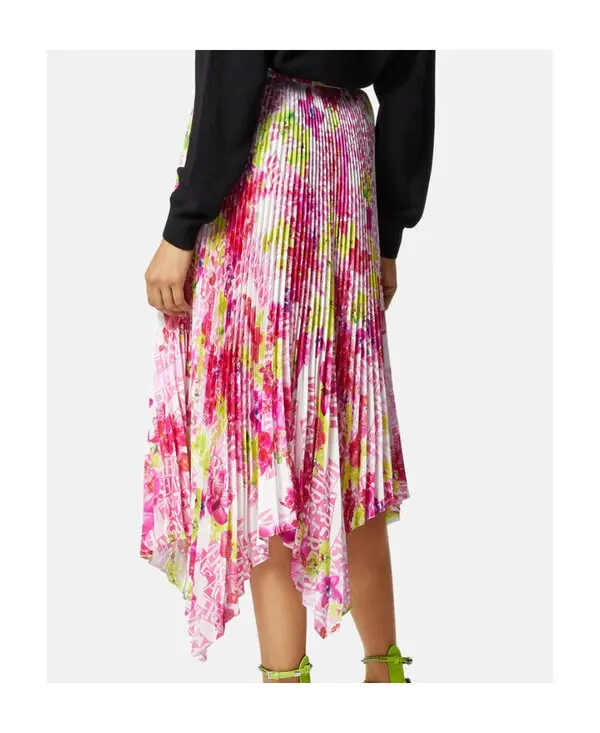 Versace Floral Logo Orchid Pleated Skirt - Pink