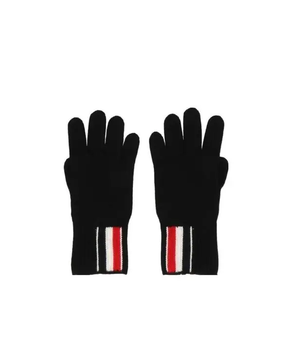 Thom Browne Merino Wool Gloves With Rwb Stripe Detail - Black