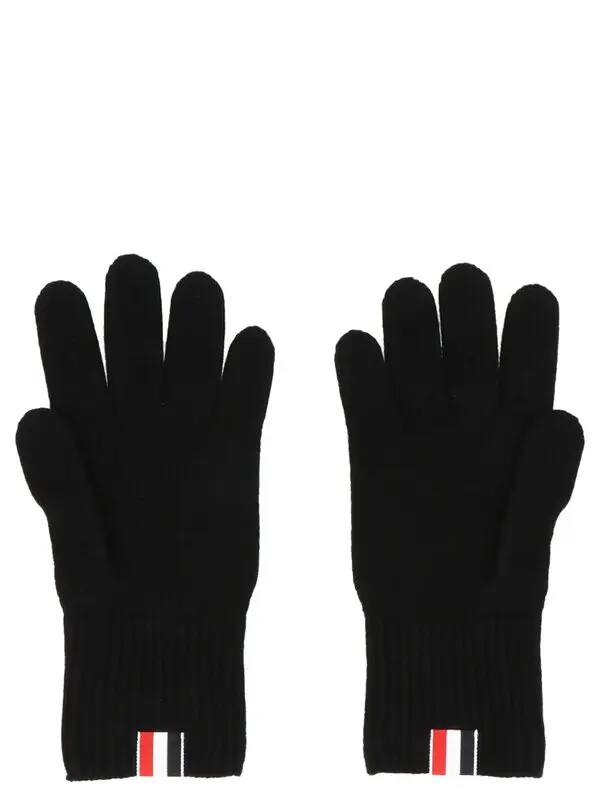 Thom Browne Merino Wool Gloves With Rwb Stripe Detail - Black