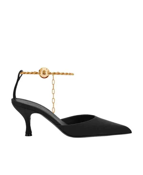 FERRAGAMO Dana Slingback Pumps With Gold Chain Detail - Black