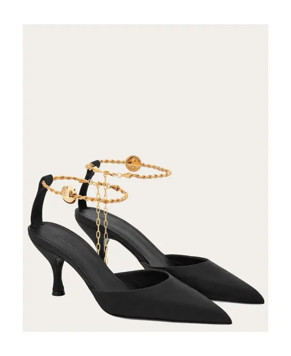 FERRAGAMO Dana Slingback Pumps With Gold Chain Detail - Black