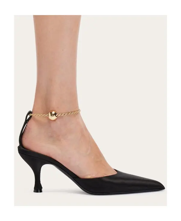 FERRAGAMO Dana Slingback Pumps With Gold Chain Detail - Black